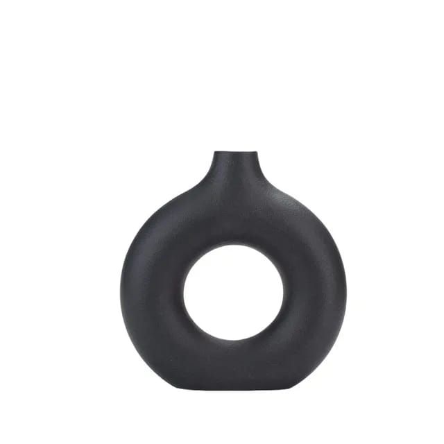 Modern Donut Style Black Ceramic & Porcelain Decoration Flower Vase ...