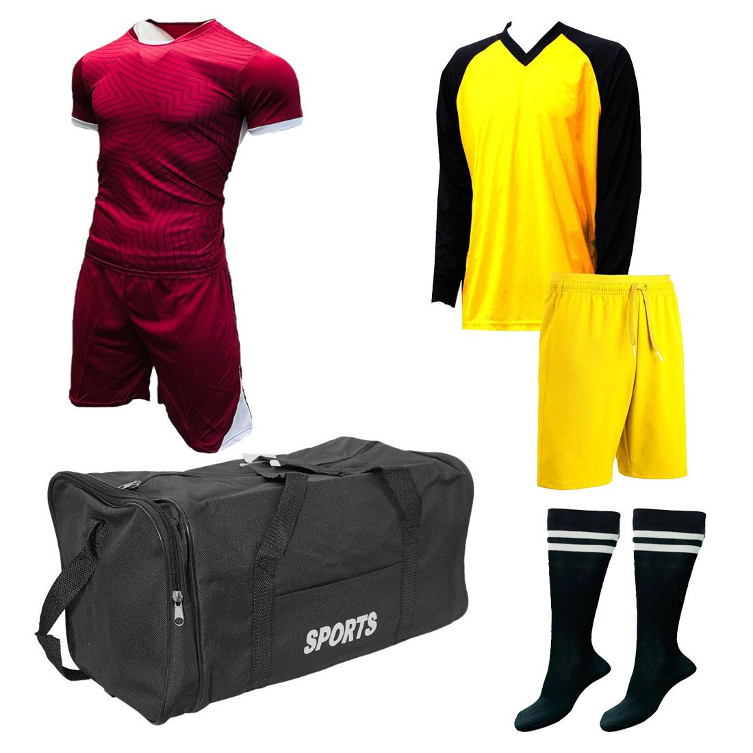 Soccer Kit & Goalkeeper Set & Kit Bag - Football Team of 15 -Maroon ...