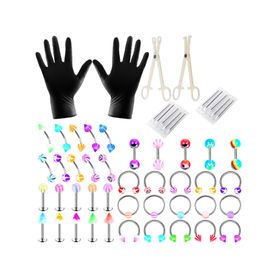 54 Piece Steel Acrylic Colorful Belly Tongue Body Piercing Jewelry Kits ...