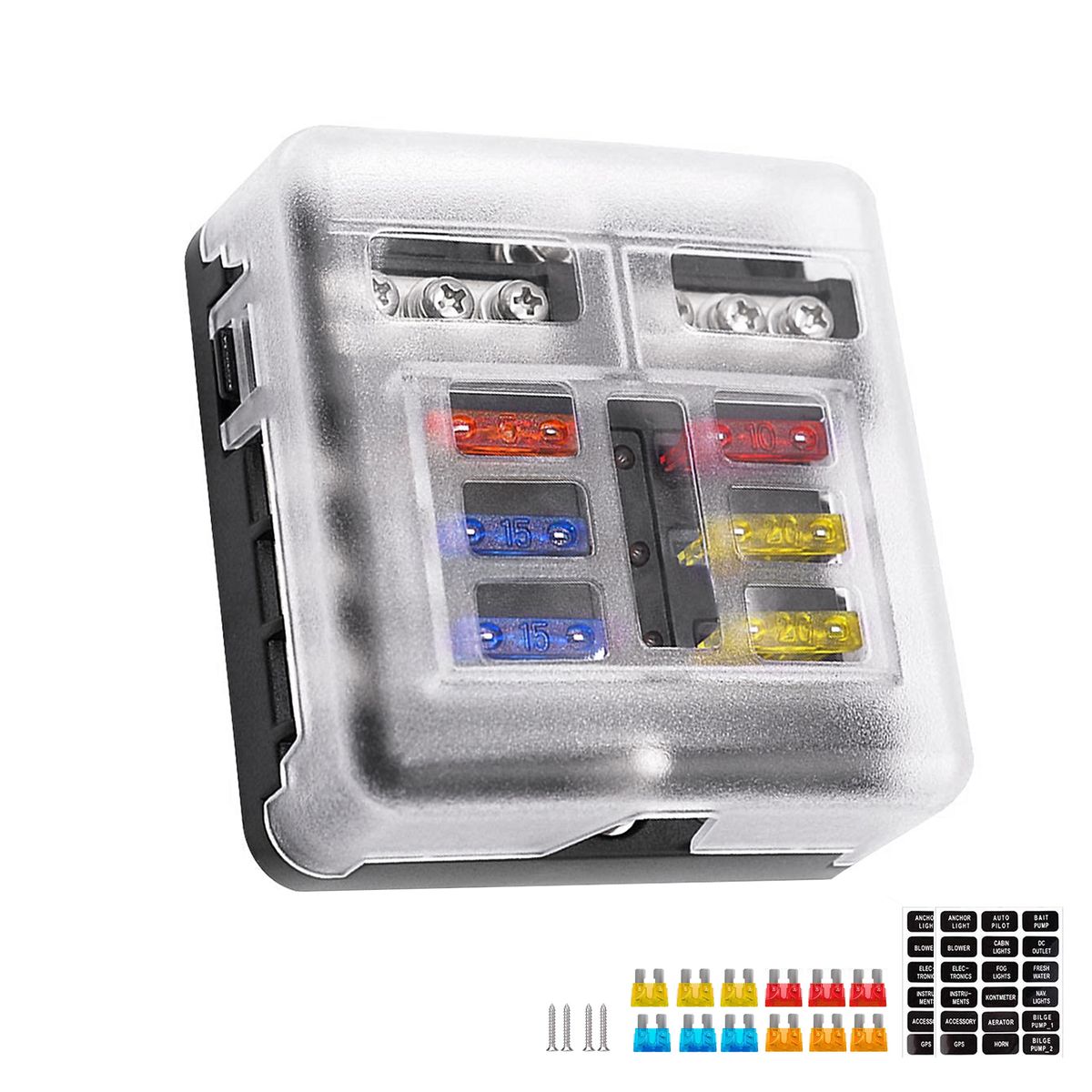 6-Way Fuse Block 12V Blade Fuse 6 Circuit Panel | Shop Today. Get it ...
