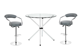 Perla - Clear Glass Table and Bar Stools with Chrome Base - 3 Piece Set ...