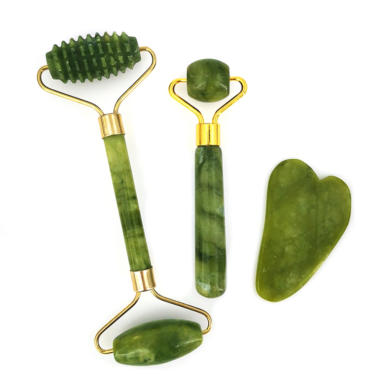 Natural Jade Stone Eye Roller and Gua Sha Scraper Face Massager Set ...
