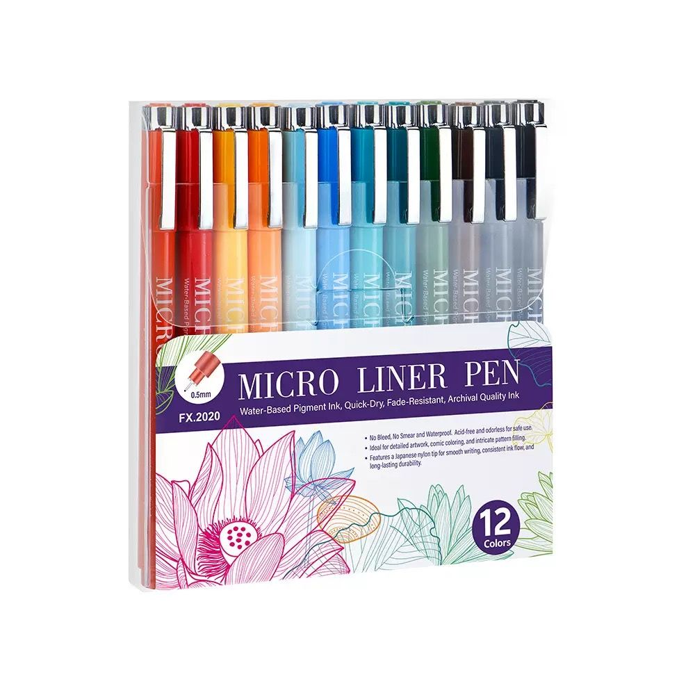 12 Color Water-Based Micro Liner Pen Set - Quick Dry, Fade Resistant ...