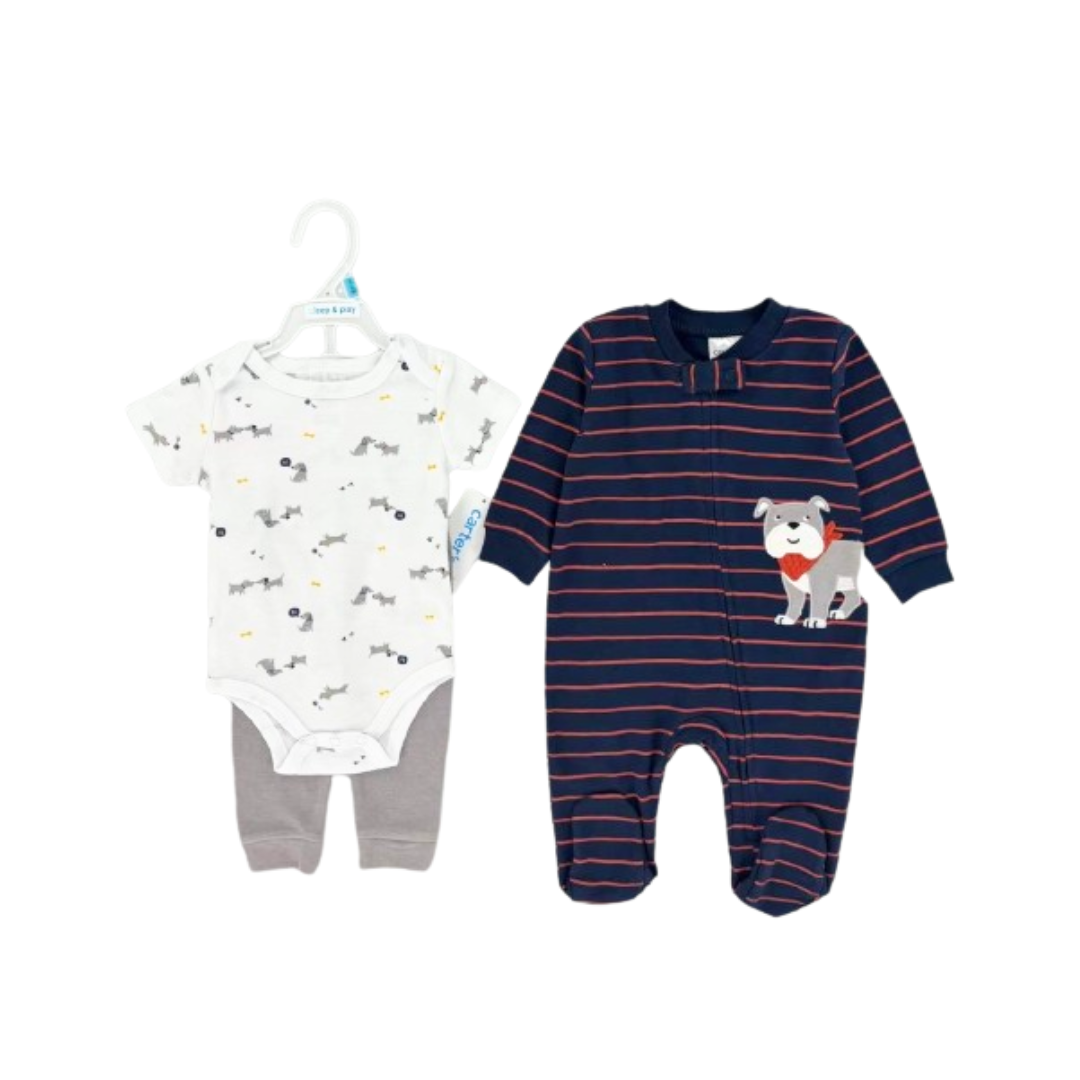 Carter's Puppy Print Baby Grow, Bodysuit and Trouser Outfit - 3 Piece ...