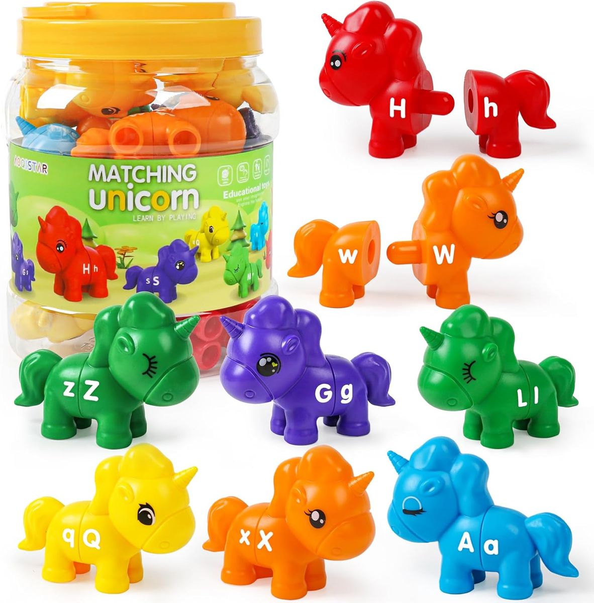 Unicorn Matching Alphabet Montessori Learning Toy With Storage Bucket ...