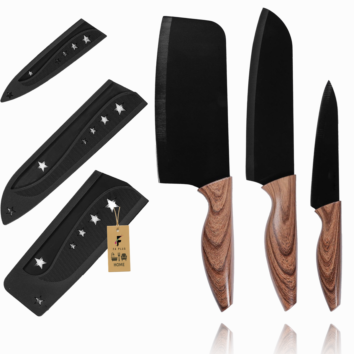 FA PLUS Kitchen Knife Set with Covers - Stainless Steel Blades - 3 ...