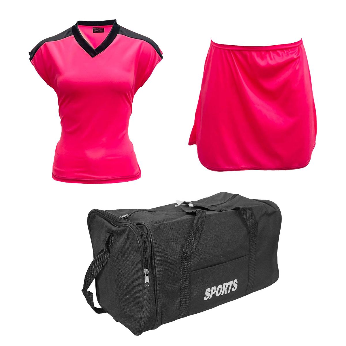Netball Top & Skirt Kit Set for Womens Team of 10 - Neon Pink - Black ...