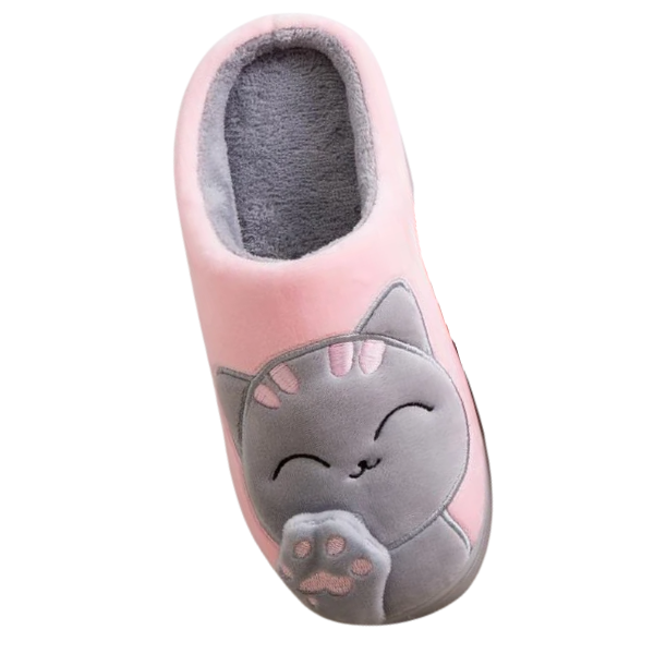 Paw Prints & Curly Tails Pink Cat Slippers with Grey Inner | Shop Today ...