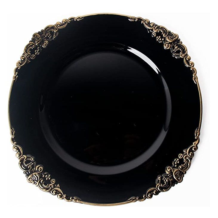 25 Pieces Embossed 33cm Underplate - Black with Gold Trim | Shop Today ...