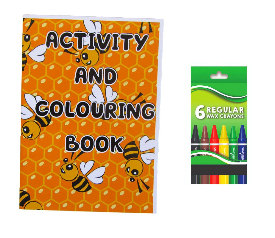 Busy Bees Activity And Colouring Book A5 Plus 6 Wax Crayons Set Of 5