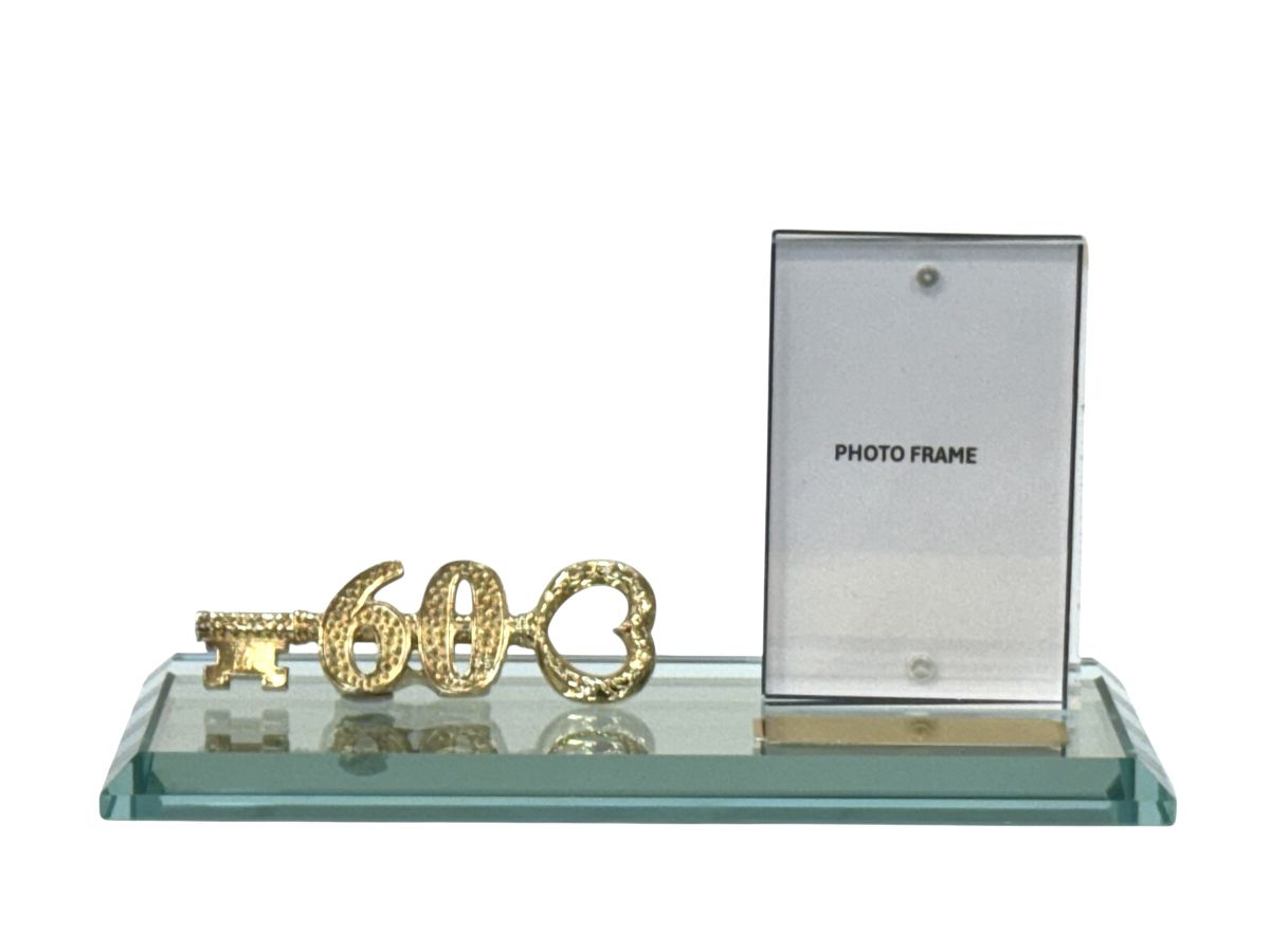 60th Key on Mirror Glass Base Engraving Plate + Magnetic Photo Frame ...