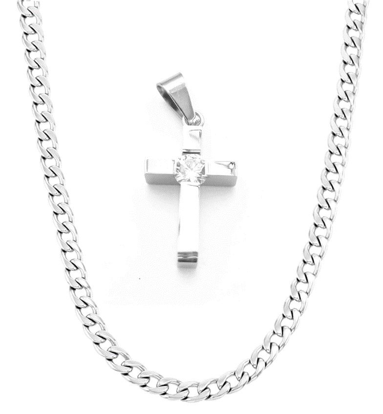 Zirconia Crystal Insert Cross Pendant On 60cm Cuban Chain | Shop Today ...