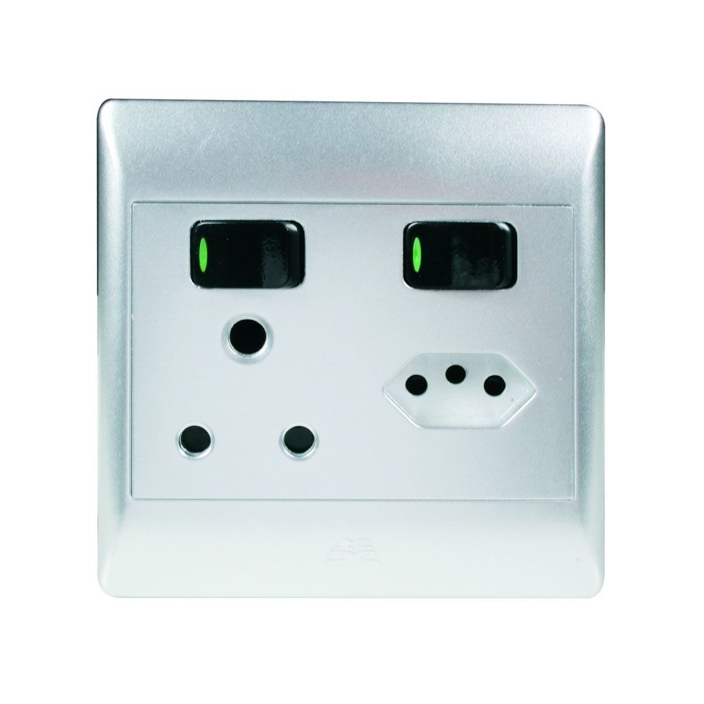 ACDC - Silver 1x16A And 1 Euro Sw Socket Outlet 4x4 With Cover Plate ...