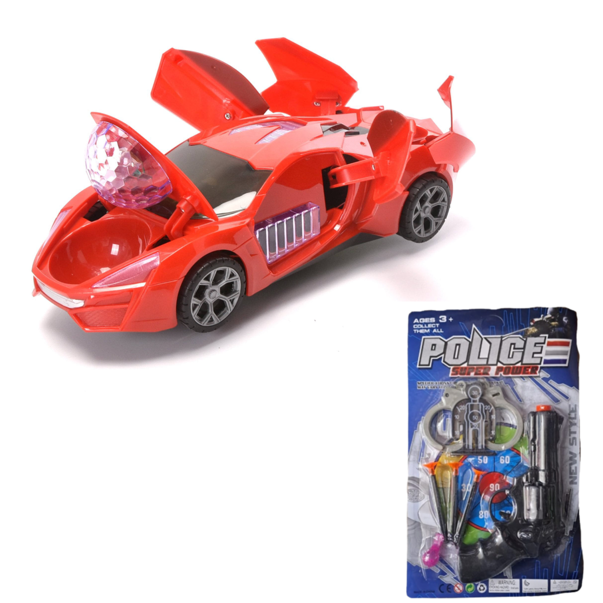 Racing Car SDR Super Car with Colorful Lights & Police Toy Gun Set ...