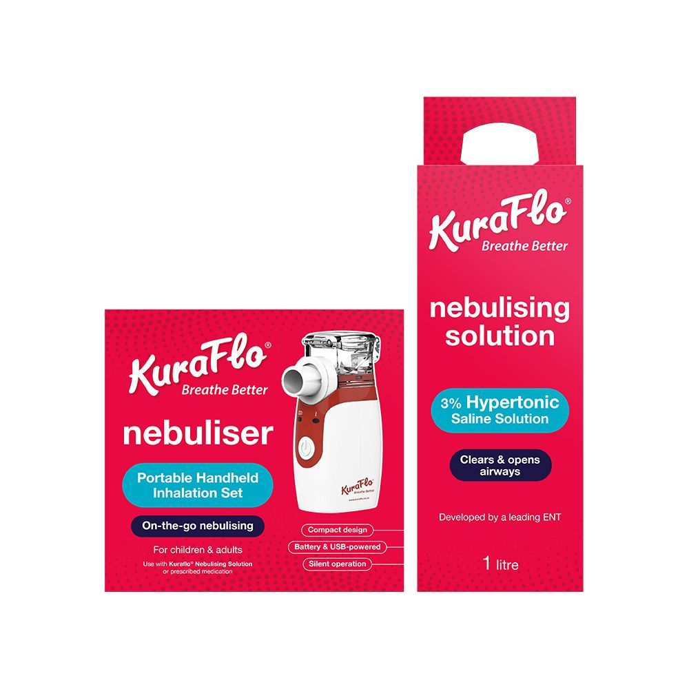Kuraflo Handheld Mesh Nebuliser + 1L Kuraflo 3% Nebulising Solution ...
