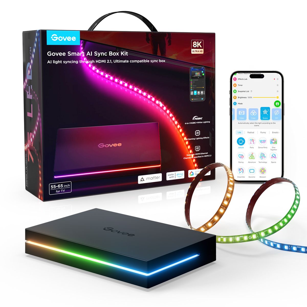 Govee AI Gaming Sync Box 2 - HDMI 2.1 RGBWIC Kit With 8K & V.R.R ...