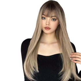 26-Inch-Long Straight Two-Tone Synthetic Wig with Bangs | Shop Today ...