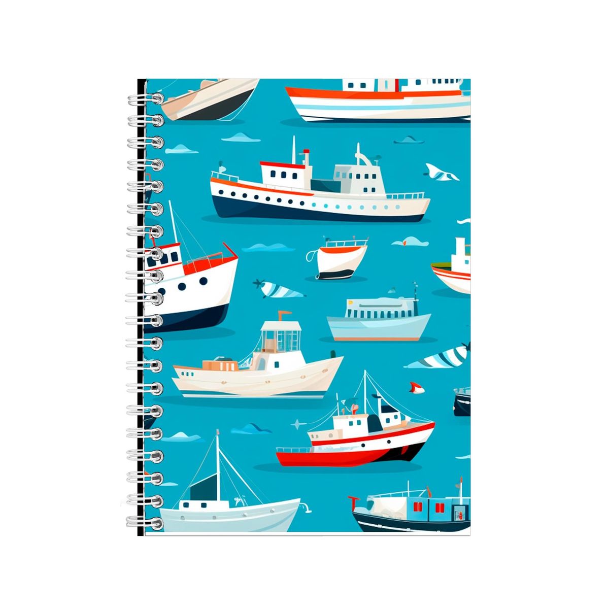 Boats_4 A5 Notebook Spiral Lined Boat Patterns Graphic Notepad Present ...