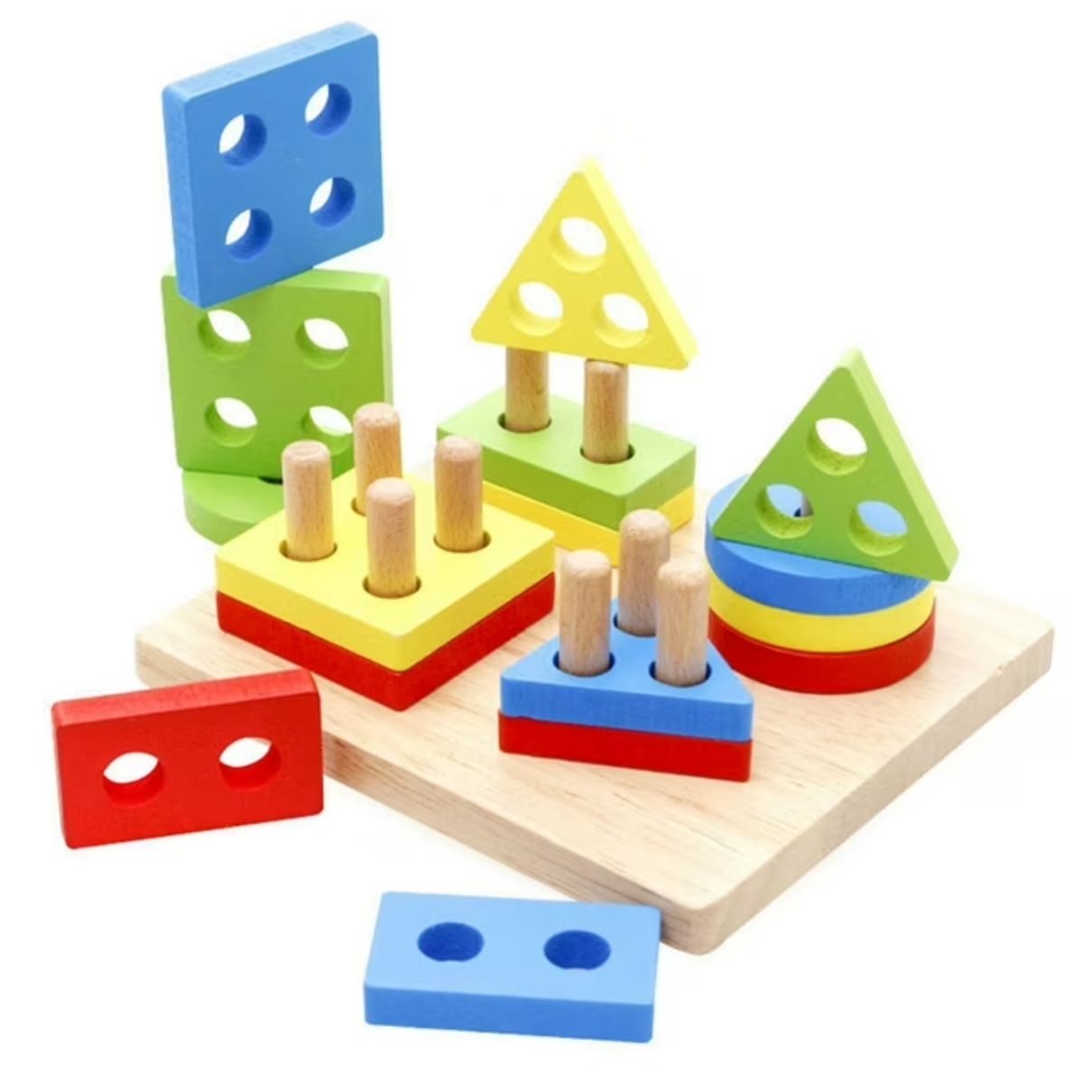 Montessori TowerStack Kids Wooden Shapes Stacking Intelligence Board ...
