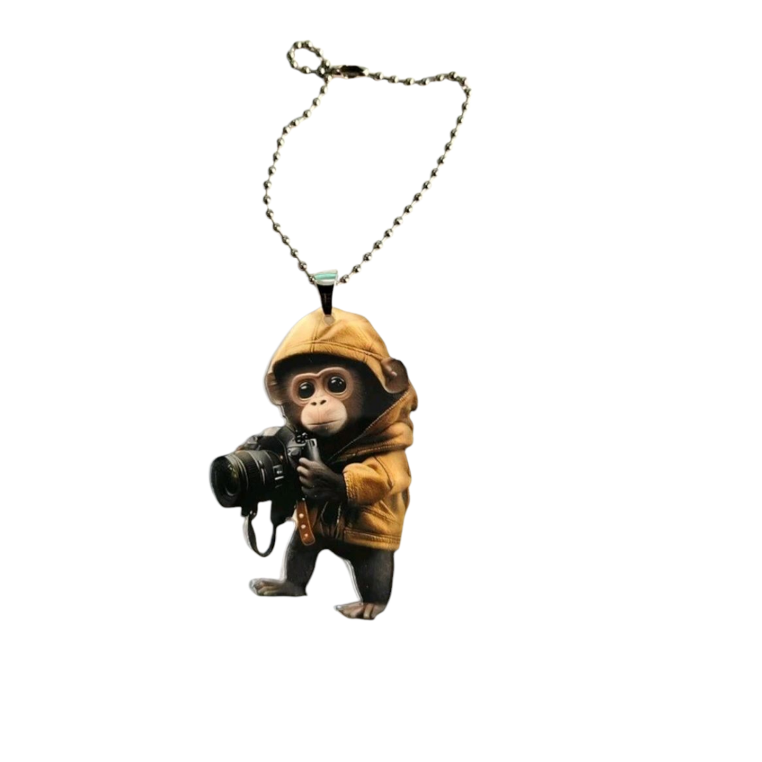 1pc Brown Acrylic Cute Monkey Photographer Car Review Mirror Hanging ...