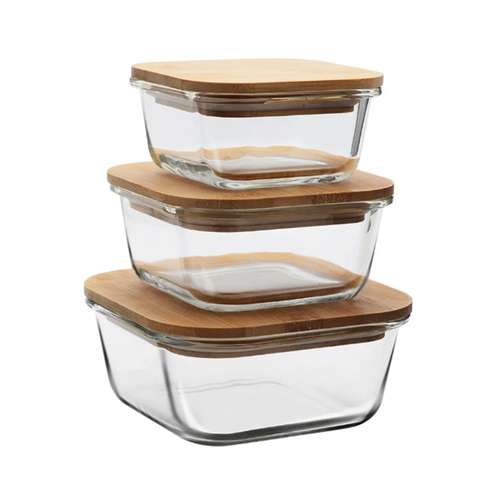 Square Glass Food Storage Container Set with Sealed Bamboo Lids | Shop ...