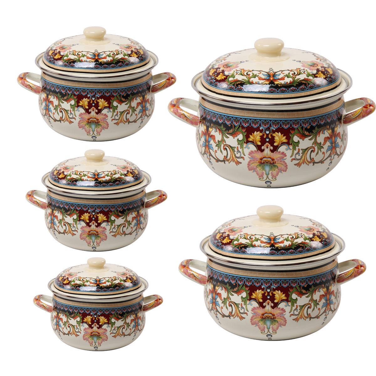 Agate - Enamel Stockpot Stew Pot Casserole 10 Piece Set - Flower | Shop ...