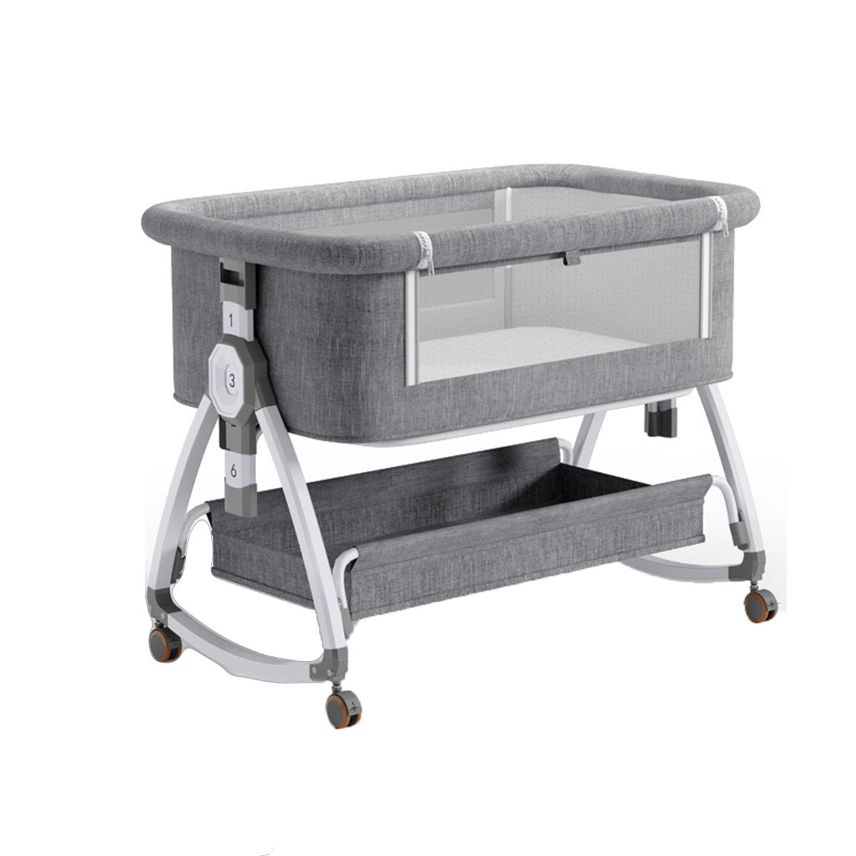 Movable Baby Crib with Foldable Height Adjustable Splicing Large Bed ...