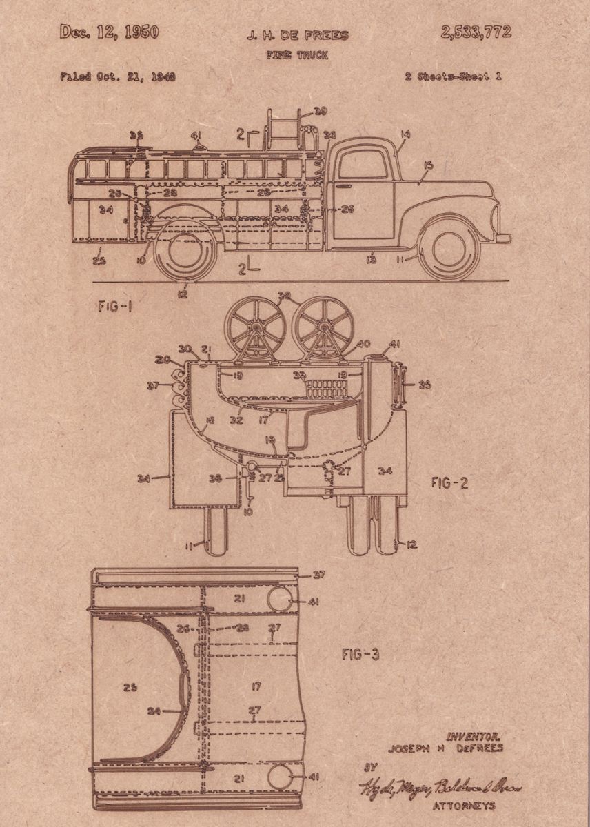 Vintage Patent Sketch Style Fire Engine - Unframed | Shop Today. Get it ...