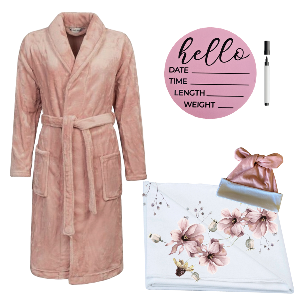 Hospital Set-Mom&Me-Winter Gown, Swaddle & Birth Ann-Dusty Pink Floral ...
