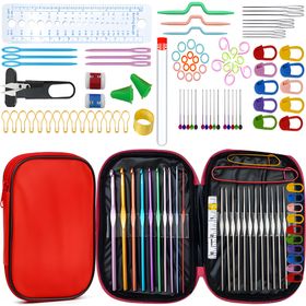 127Pcs Crochet Hook Set Knitting DIY Sewing Tool Kit with Red Storage ...