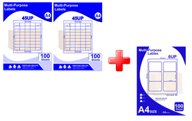 45up / 45 up and 6 up / 6up Label Self Adhesive A4 Size 100 Sheets 3 ...