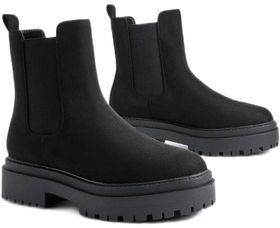 boohoo - Womens Faux Suede Stepped Sole Chunky Chelsea Boots - Black ...