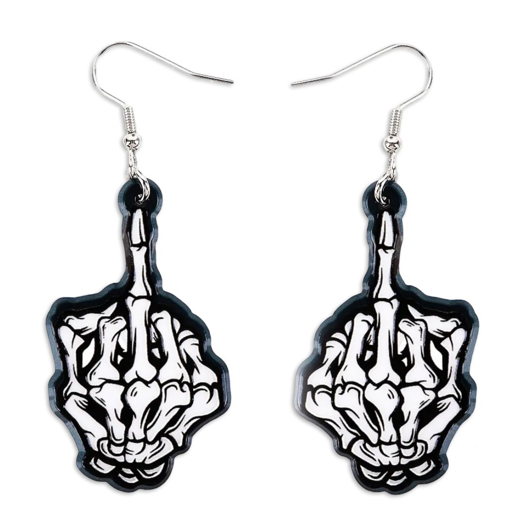 Punk/Gothic/Emo Skeleton Bones Middle Finger Dangle Earring Pair ...