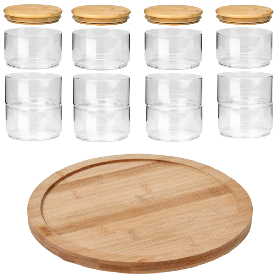 Three Tier Glass & Bamboo Storage Containers With A Lazy Susan | Shop ...