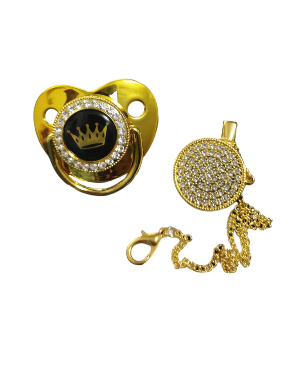 Bling Baby Pacifier with Gold Chain & Clip - King Crown (Gold) | Shop ...
