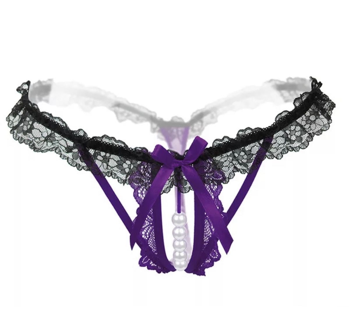 Omg Sexy Silky Lacy Crotchless Pearl Thong Panties Lingerie Purple Shop Today Get It