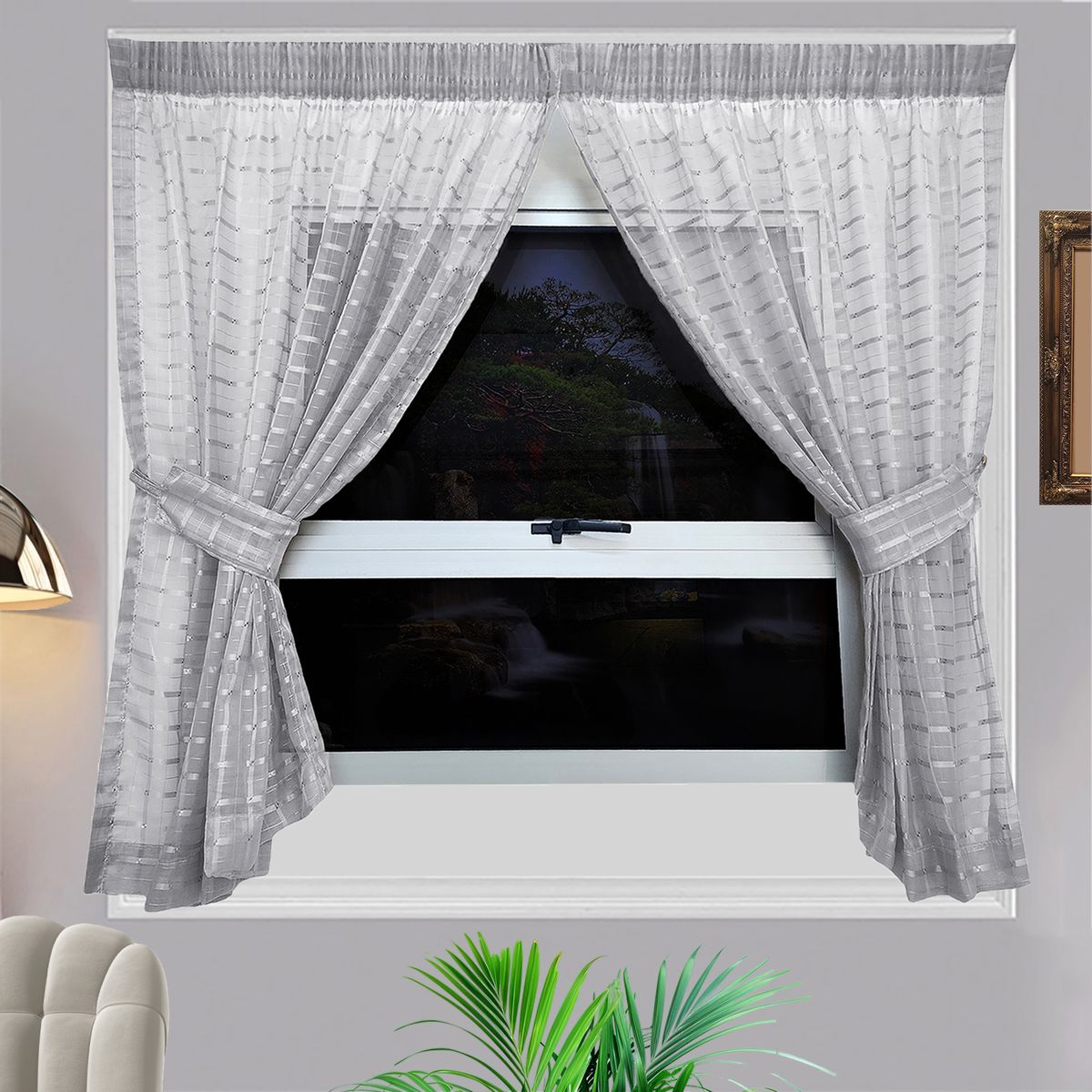 Matoc Designs Café Curtain - Grid Voile Grey - Taped - Pack of 2 | Shop ...