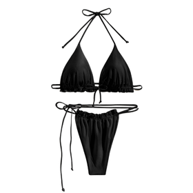 Black Tie-String Bikini Set - Adjustable, Padded & Trendy Beachwear ...