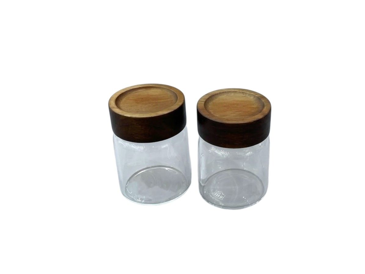340ml Borosilicate Glass Jar Set with Acacia Wood Lids - 2 Piece | Shop ...