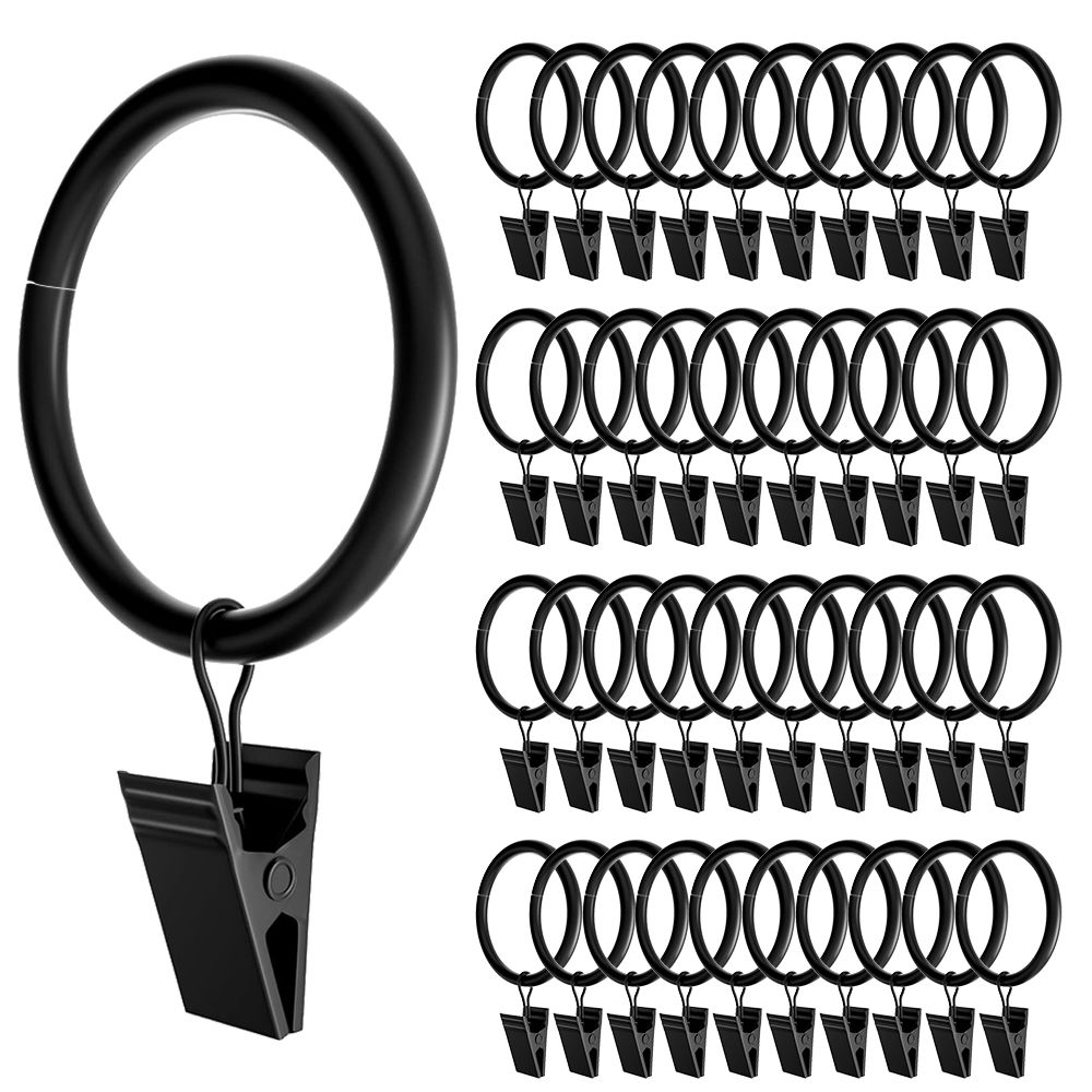 Chenshia 40 PC Black Rustproof Curtain Ring & Clip for Rod Bracket ...