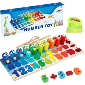 Wooden Number Shape Montessori Toy Toddler Educational Sorting Math ...