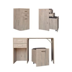 Versa Combo Drawer Desk With Ottoman Chair And Fold-Out Table - Rustic ...