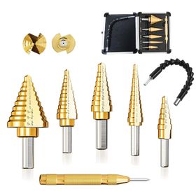 7 Piece HSS High Speed Steel Step Drill Bit Set With Punch & Drill ...