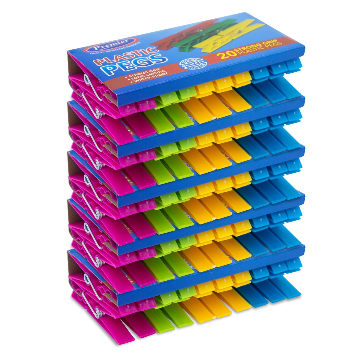 Premier Housewares Plastic Clothes Pegs - 5 Pack (20 Per Pack, 100 ...