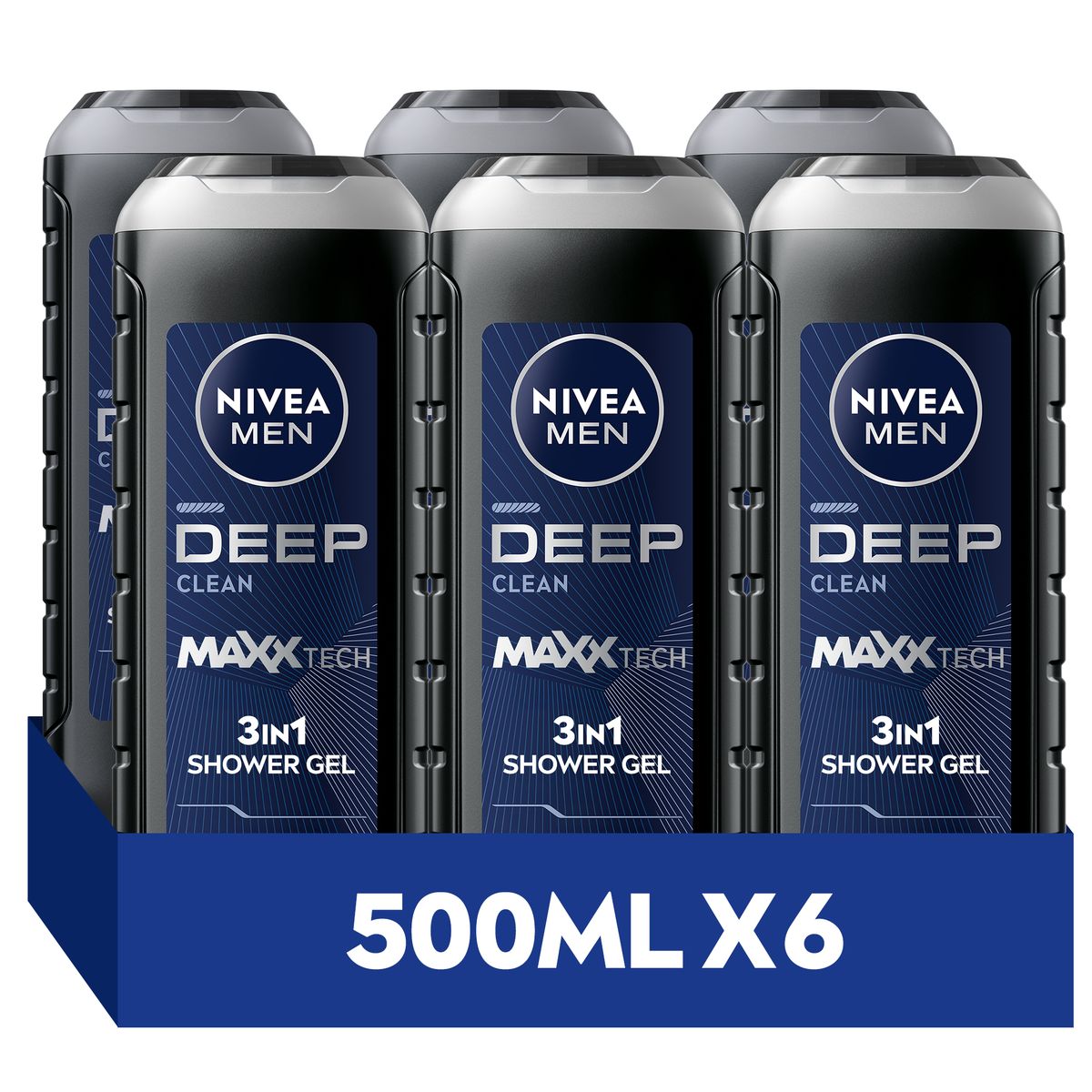 6 x NIVEA MEN Deep Clean 3in1 Shower Gel Body Wash, Microfine Clay ...
