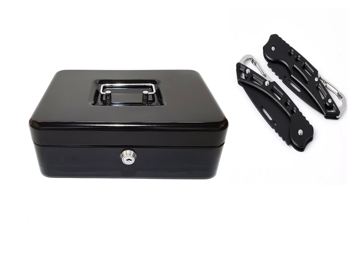 TEN TECH Cash Box With Money Tray Metal Locking With A Pocket Knife
