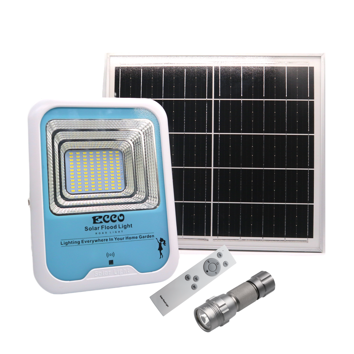 Ecco True 150W Solar Remote Controlled Flood Light and Stier Torch ...