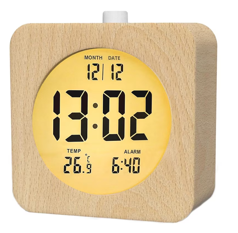 Digital Clock, Wooden, Battery-Operated, Time and Temperature Display ...