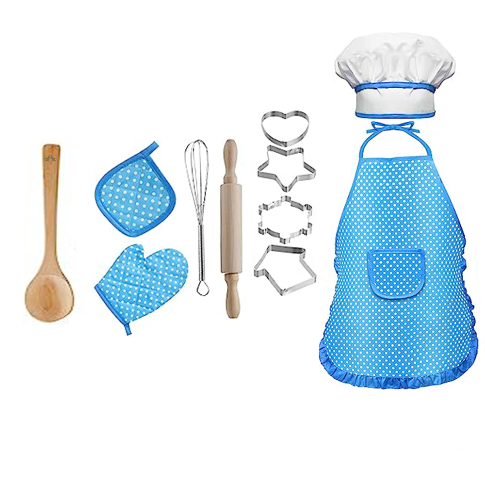Chef Costume Set Child Chef Hat and Apron Toddler Cooking Toy-Blue ...