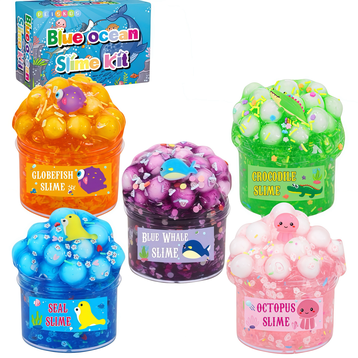 Peiskos 5 Piece Ocean Animals Slime Kit, DIY Slimes Making Toy for Kids ...